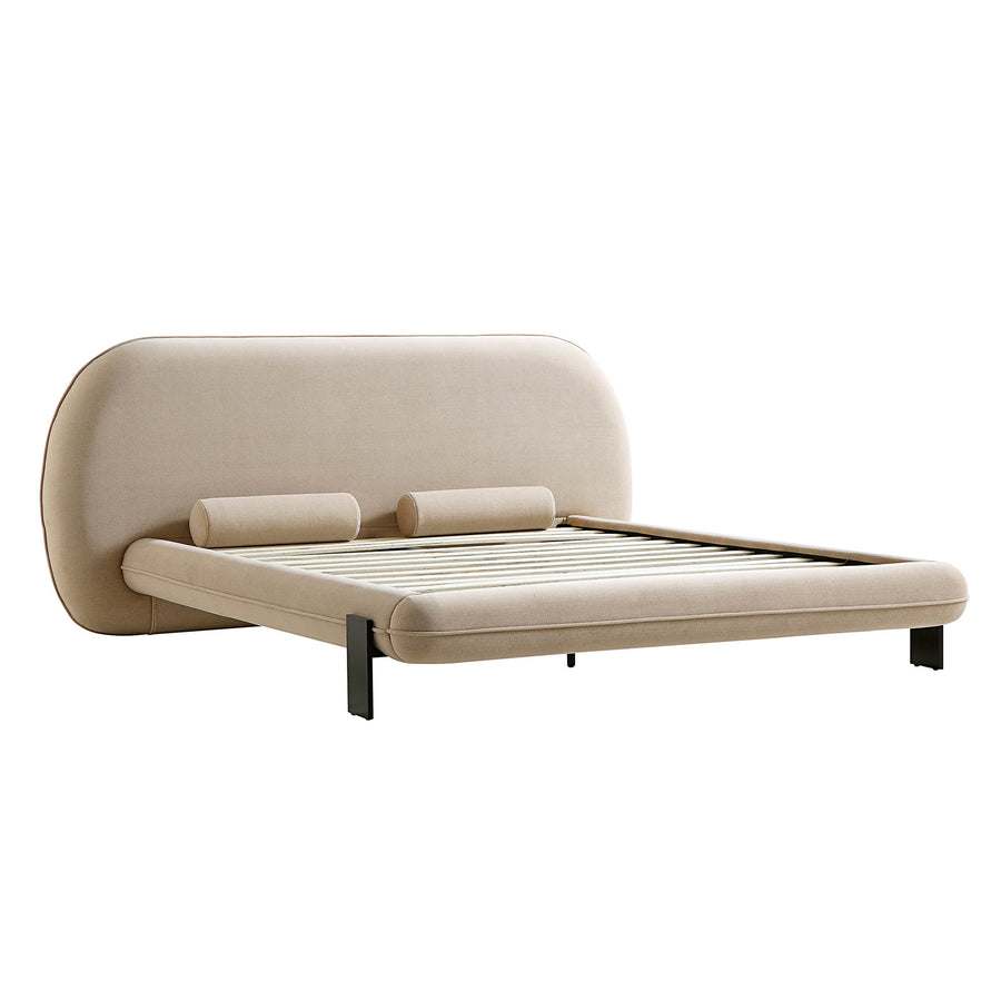 Elystan Oval Headboard Upholstered Bed, Warm Beige Fabric | daals