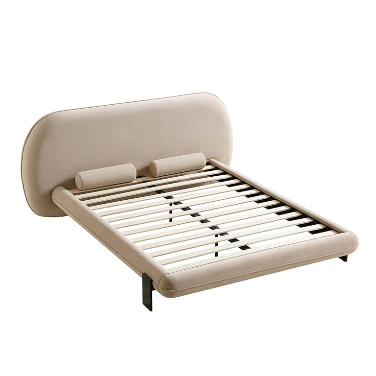 Elystan Oval Headboard Upholstered Bed, Warm Beige Fabric | daals