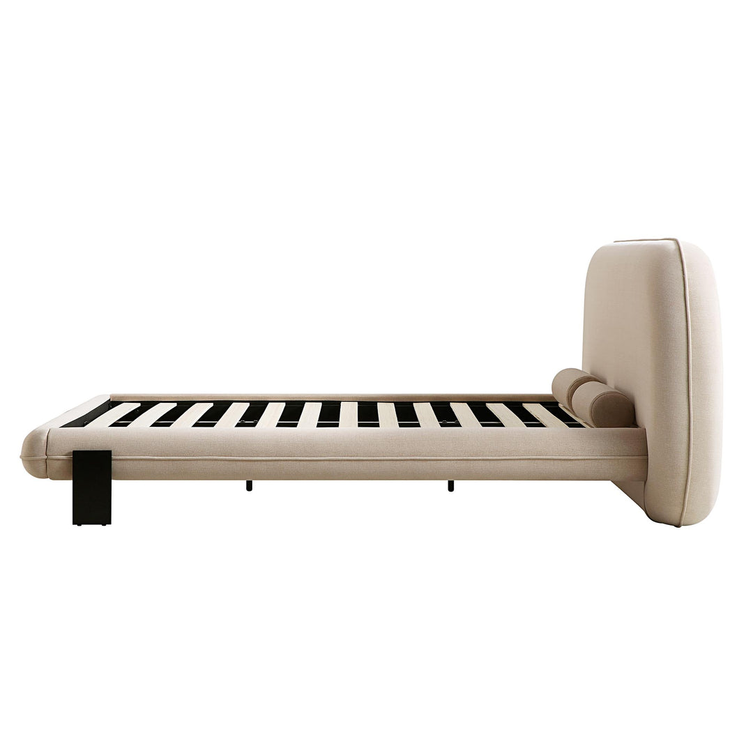 Elystan Oval Headboard Upholstered Bed, Warm Beige Fabric | daals