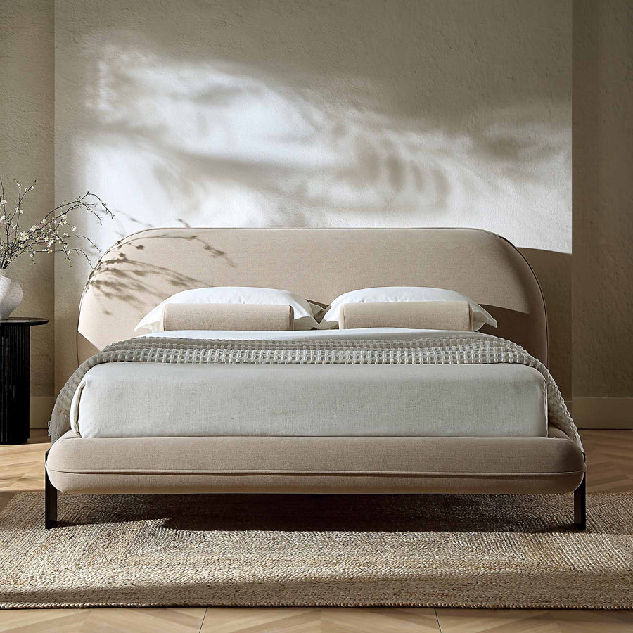 Elystan Oval Headboard Upholstered Bed, Warm Beige Fabric | daals