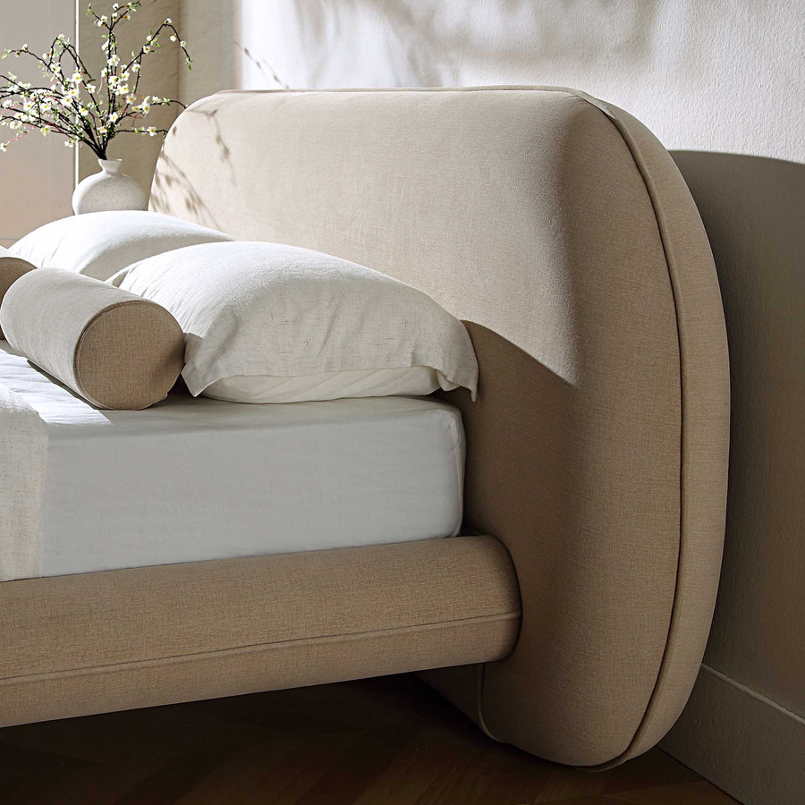 Elystan Oval Headboard Upholstered Bed, Warm Beige Fabric | daals