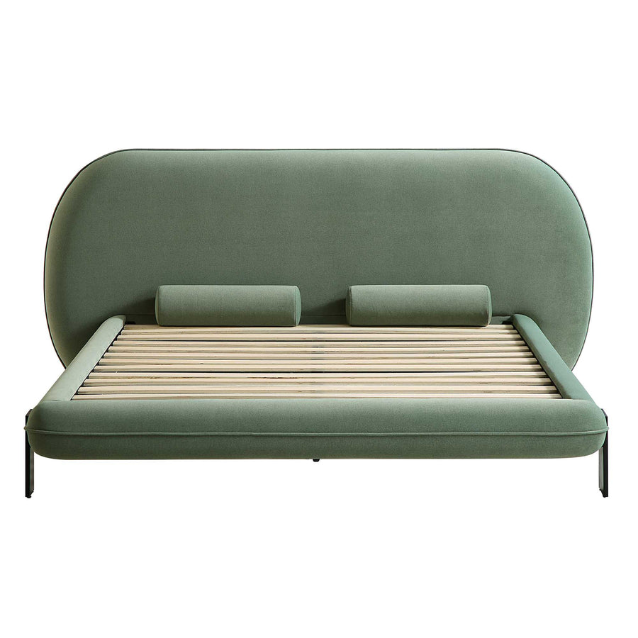 Elystan Oval Headboard Upholstered Bed, Olive Green Fabric | daals