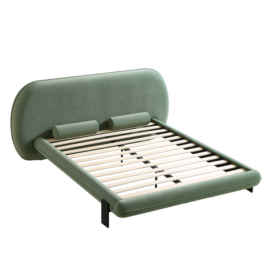 Elystan Oval Headboard Upholstered Bed, Olive Green Fabric | daals