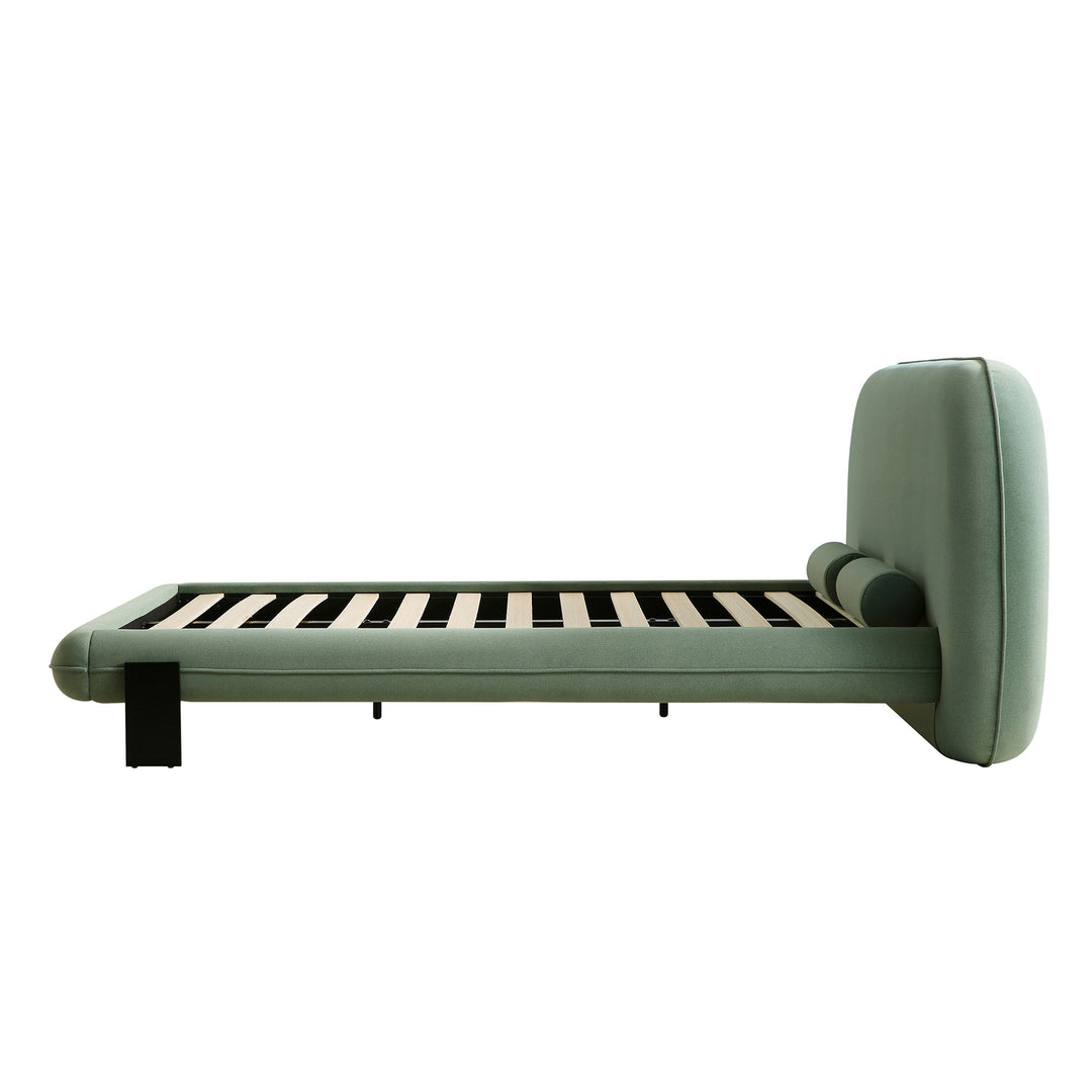 Elystan Oval Headboard Upholstered Bed, Olive Green Fabric | daals