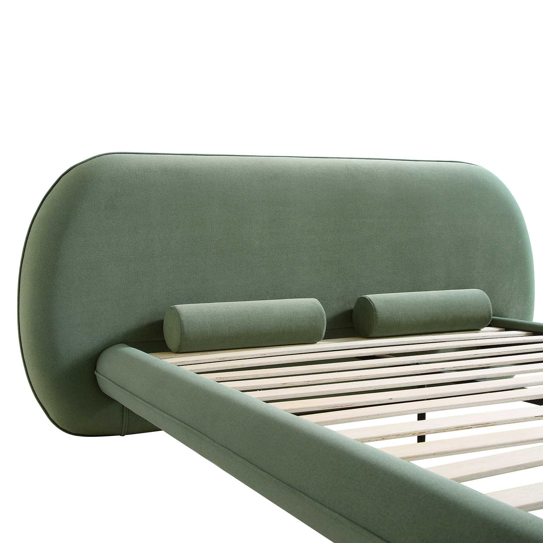 Elystan Oval Headboard Upholstered Bed, Olive Green Fabric | daals