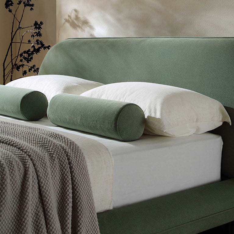 Elystan Oval Headboard Upholstered Bed, Olive Green Fabric | daals