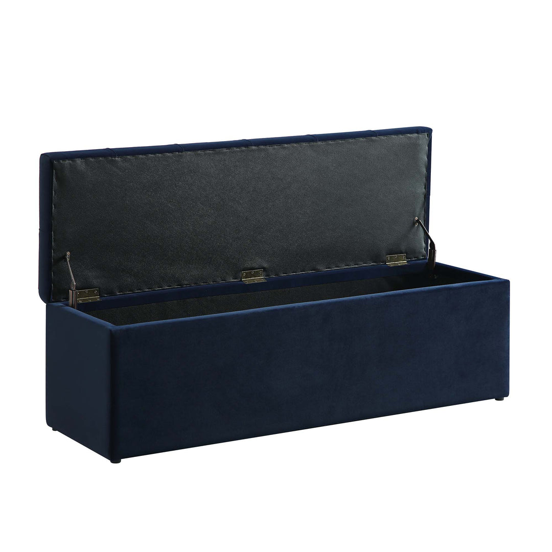 Leamington Deep-Buttoned Ottoman Storage Bench, Midnight Blue Velvet ...