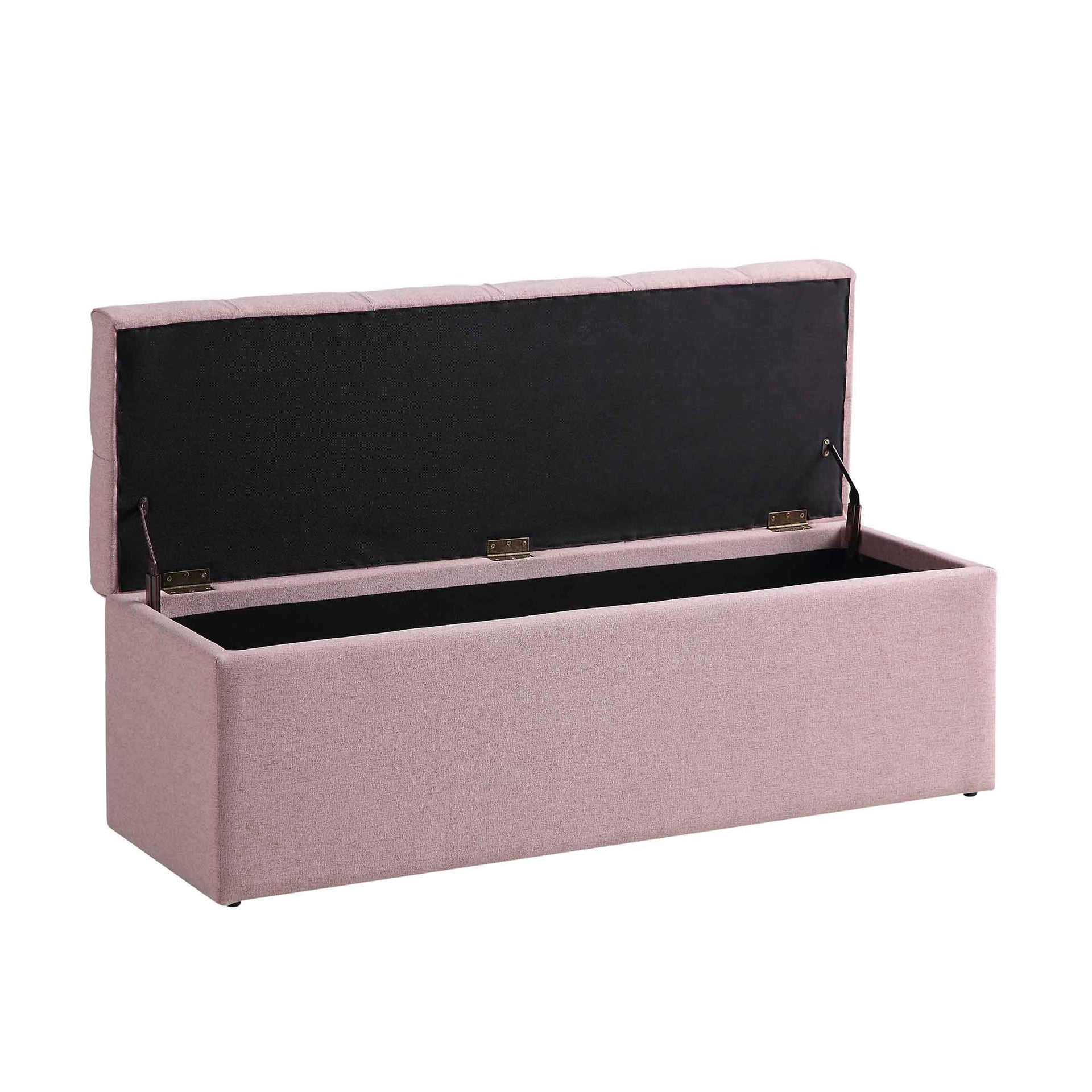 Leamington Deep-Buttoned Ottoman Storage Bench, Rosewater Pink Fabric ...