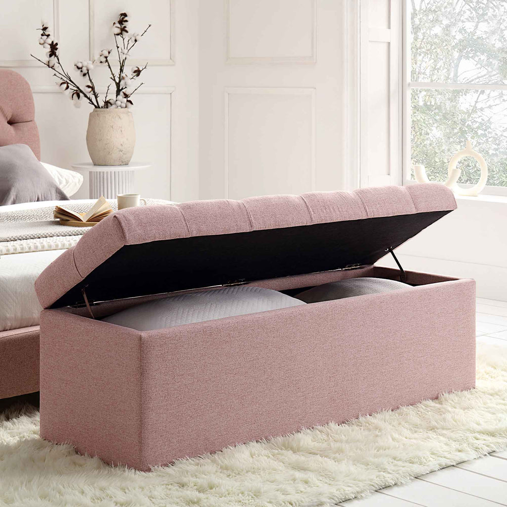 Leamington Deep-Buttoned Ottoman Storage Bench, Rosewater Pink Fabric ...