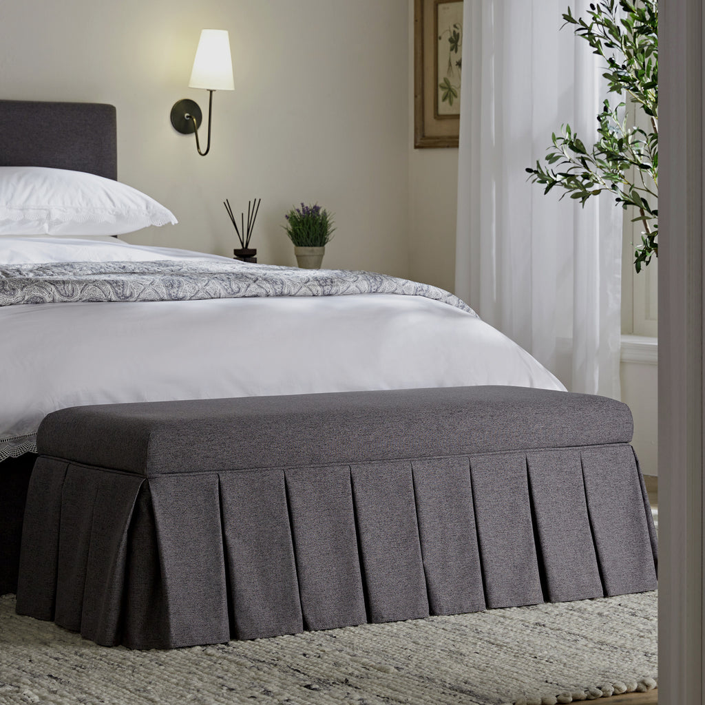 Egerton Box-Pleat Storage Bench, Charcoal Brushed Fabric | daals