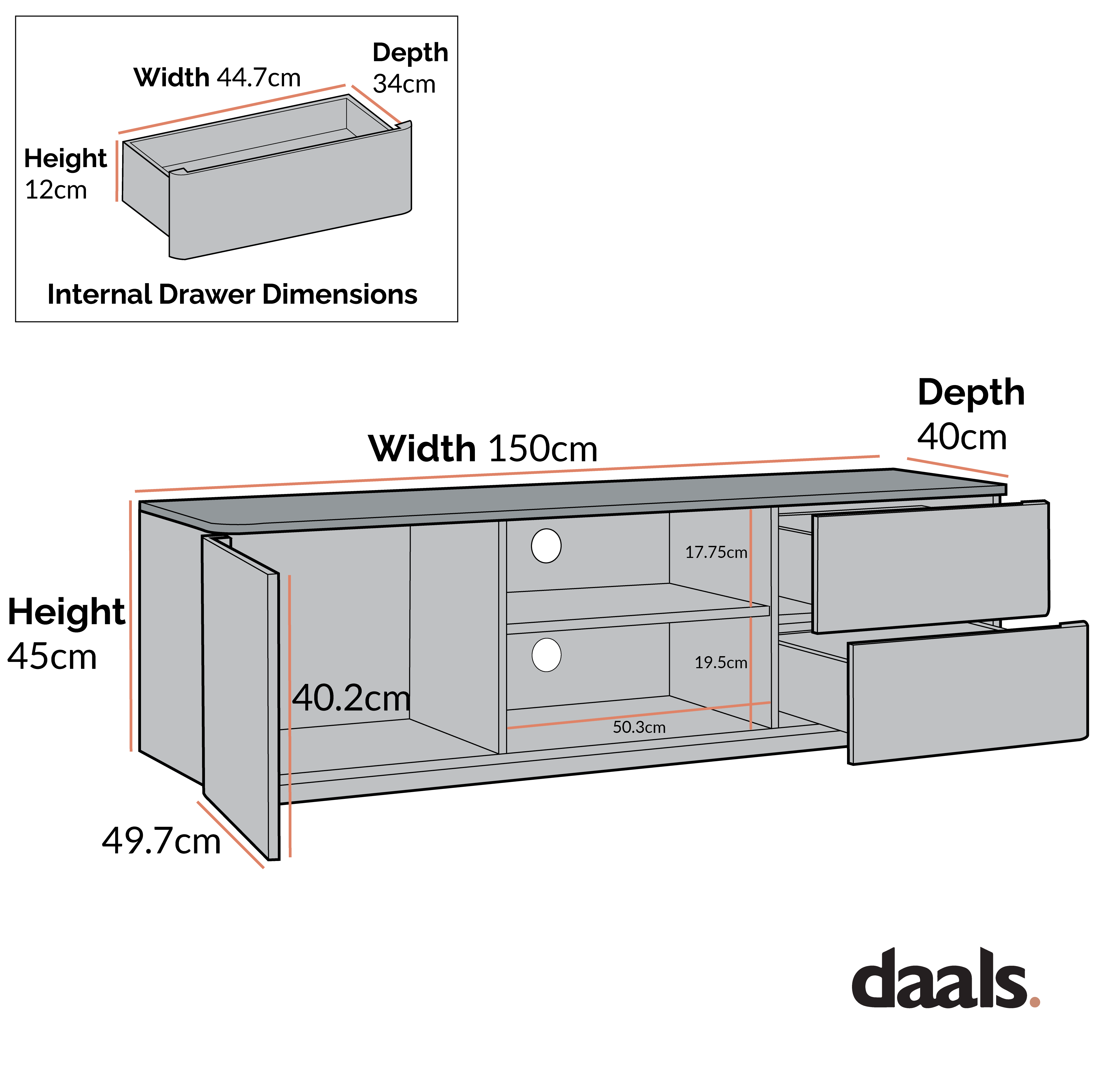 Agnes Curved Edge 150cm Wide TV Unit, Natural | daals