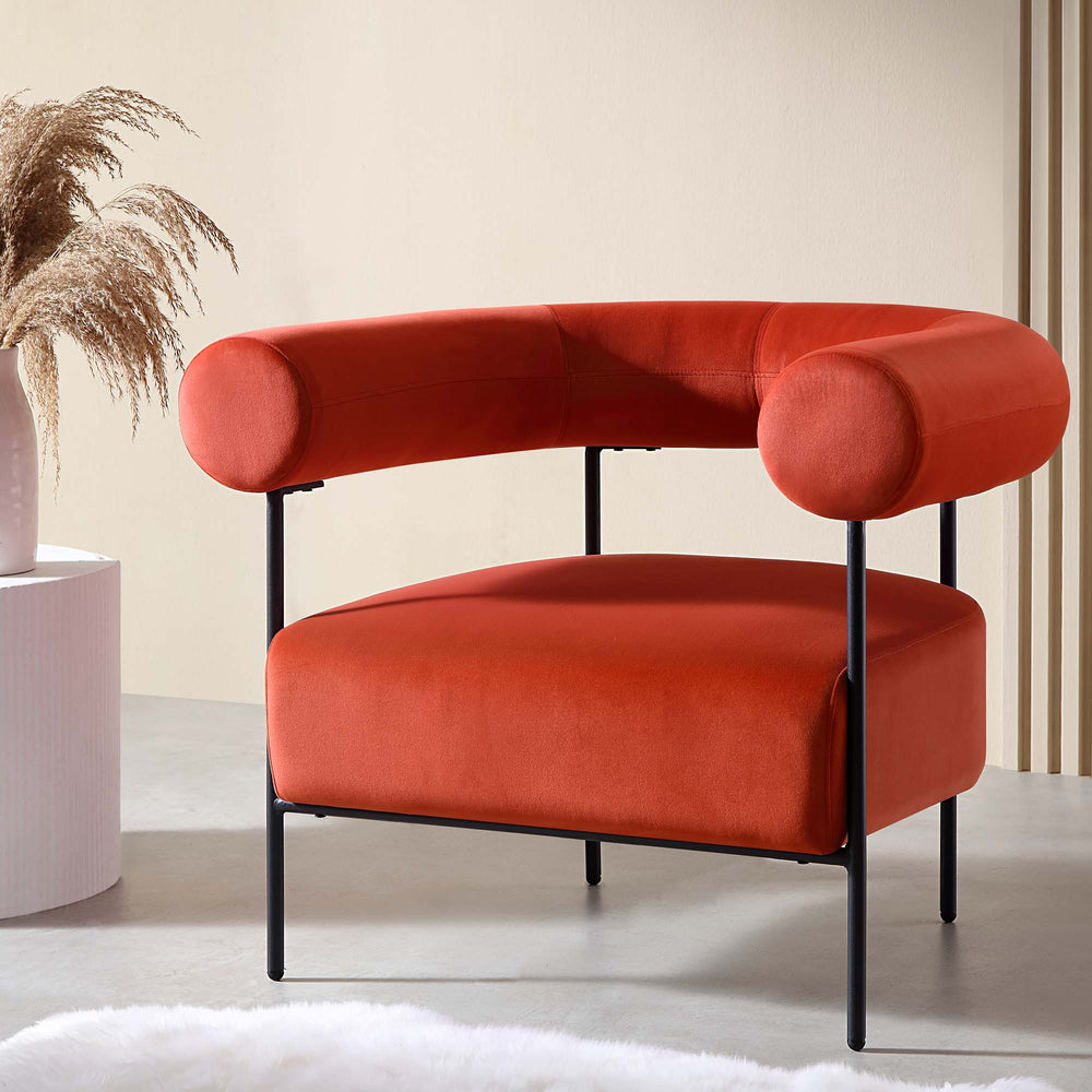 Fulbourn Rust Ochre Velvet Armchair | daals