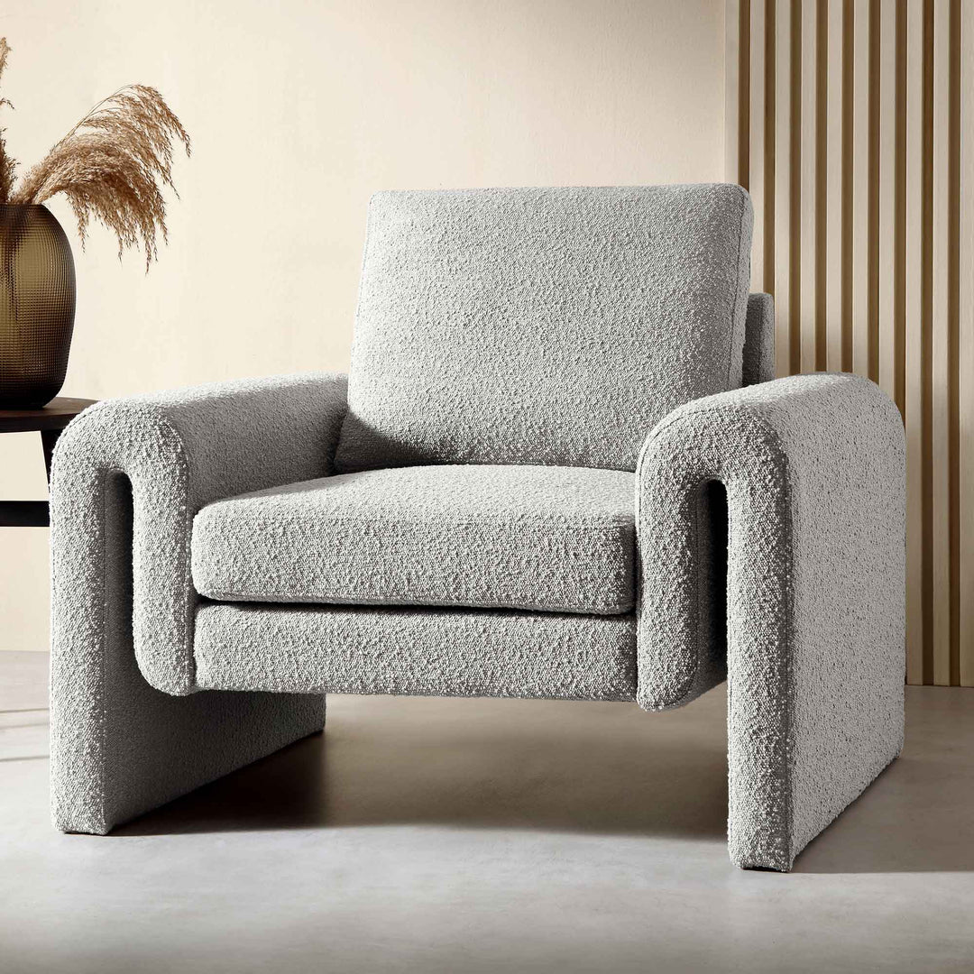 Hampstead Grey Boucle Curved Armchair | daals