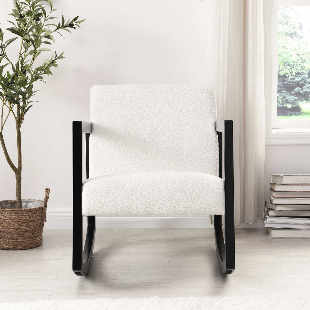 Fyne Ecru Boucle Rocking Armchair, Black Frame | daals