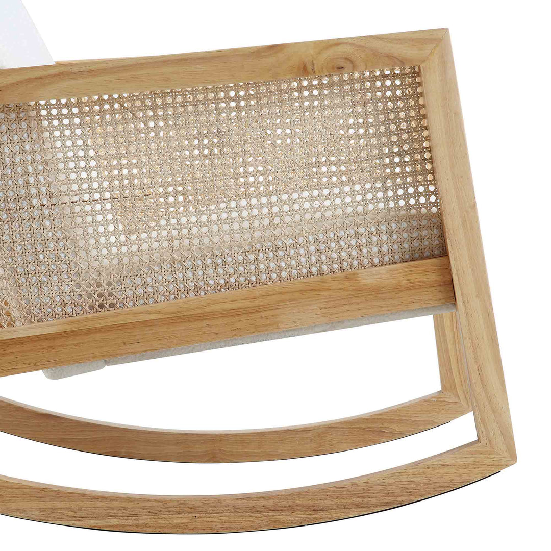 Fyne Ecru Boucle Rocking Armchair with Rattan Armrests | daals
