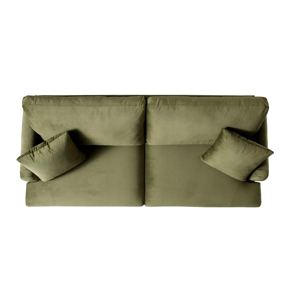 Brigette 3-Seater Olive Green Velvet Sofa with Antique Brass Castor Le ...