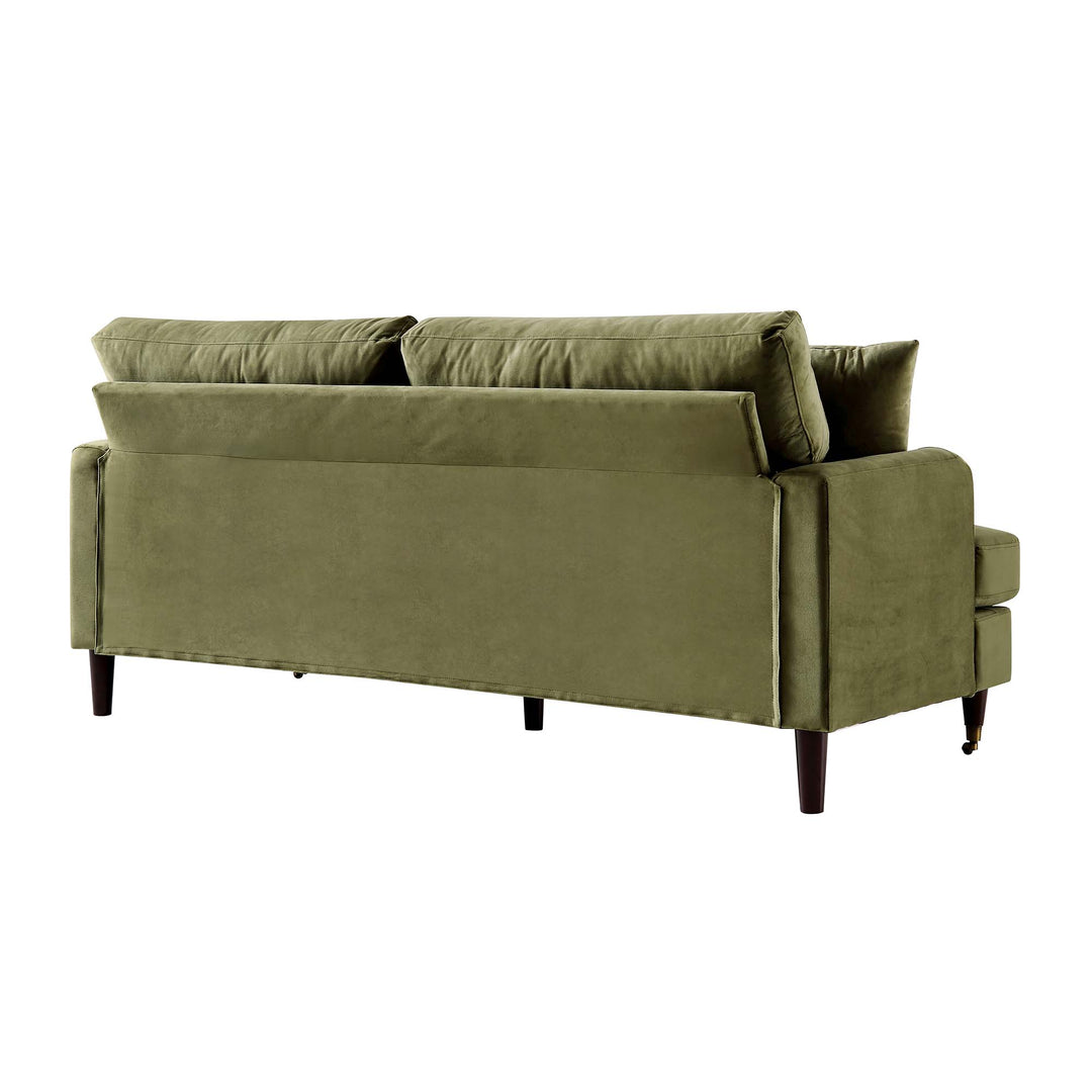 Brigette 3-Seater Olive Green Velvet Sofa with Antique Brass Castor Le ...