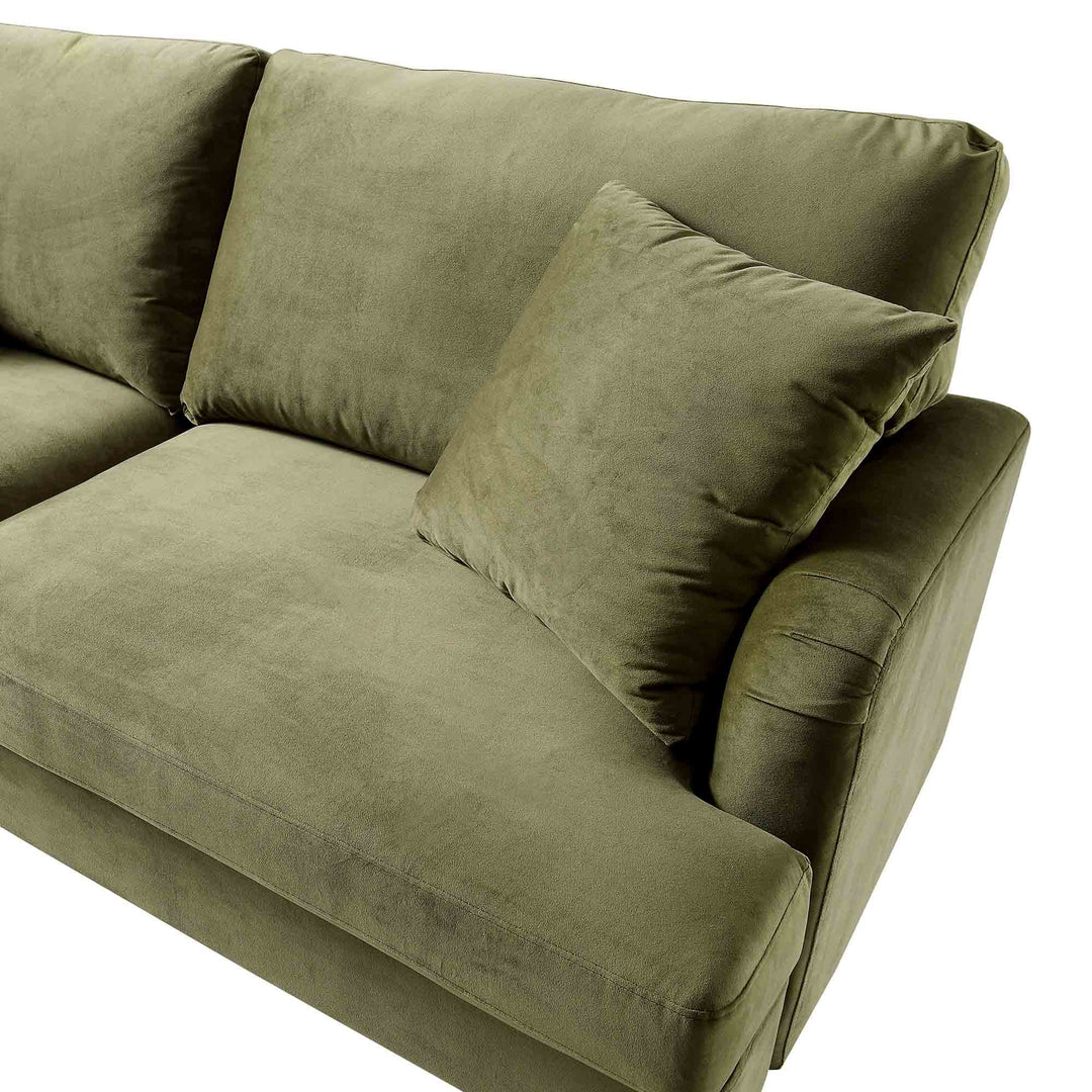 Brigette 3-Seater Olive Green Velvet Sofa with Antique Brass Castor Le ...