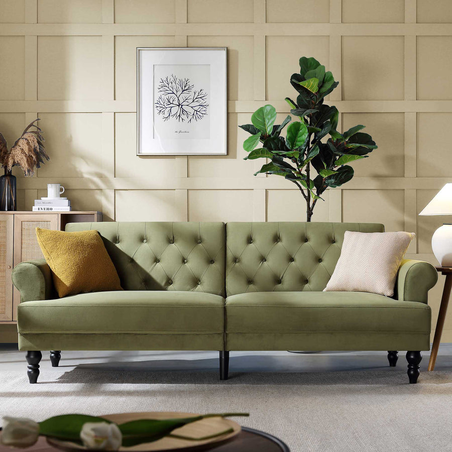 Hanney 3-Seater Chesterfield Sofabed in Moss Green Velvet | daals