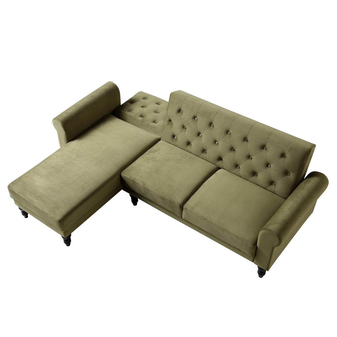 Hanney Chesterfield Chaise Sofabed in Moss Green Velvet | daals