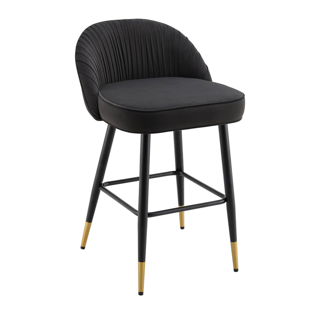 Miyae Set of 2 Pleated Charcoal Velvet Upholstered Counter Stools | daals
