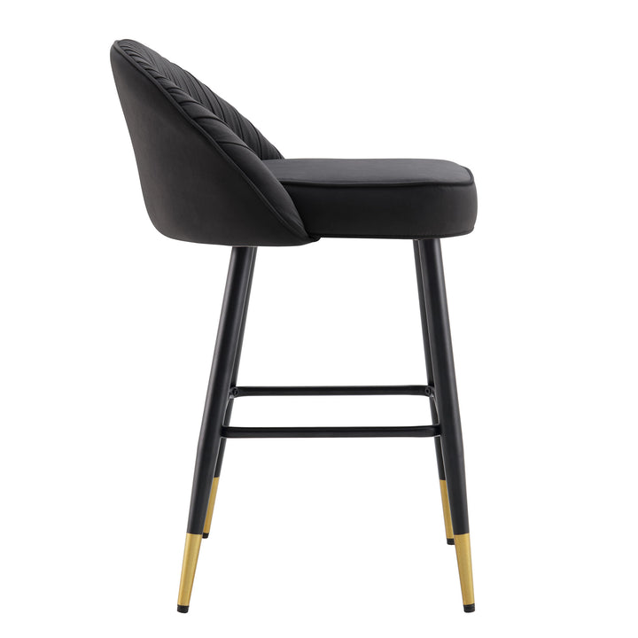 Miyae Set of 2 Pleated Charcoal Velvet Upholstered Counter Stools | daals