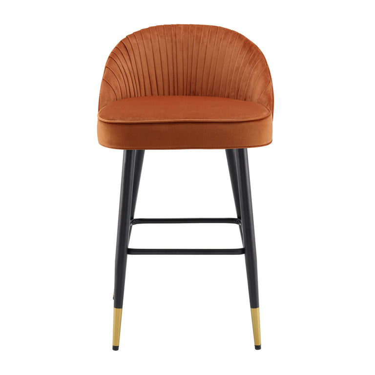 Miyae Set of 2 Pleated Burnt Orange Velvet Upholstered Counter Stools ...