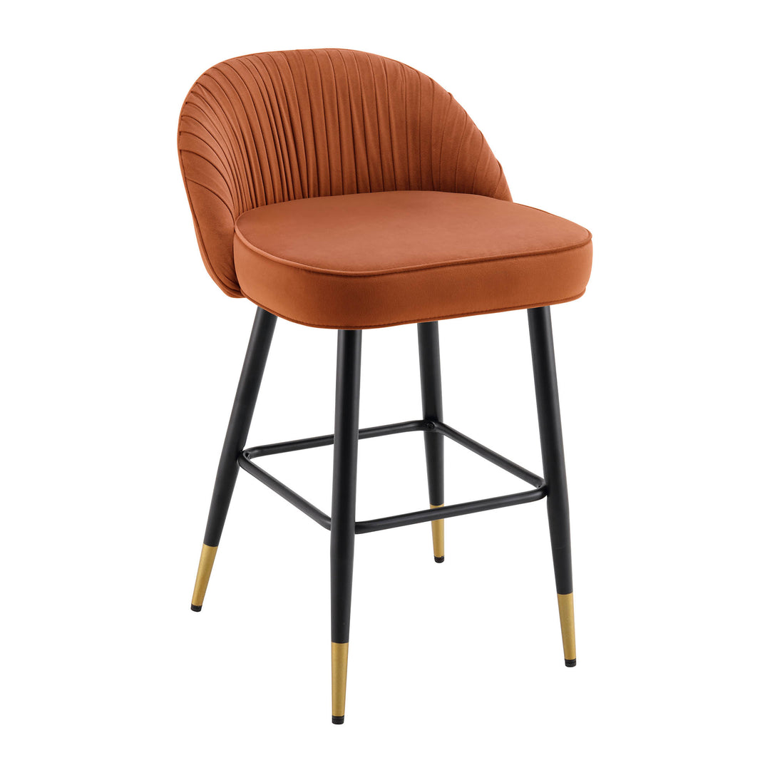 Miyae Set of 2 Pleated Burnt Orange Velvet Upholstered Counter Stools ...
