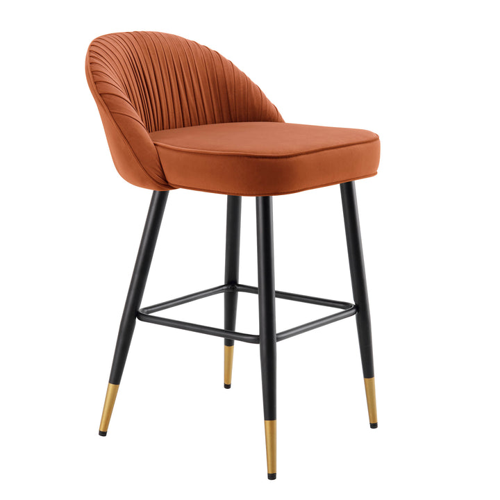 Miyae Set of 2 Pleated Burnt Orange Velvet Upholstered Counter Stools ...