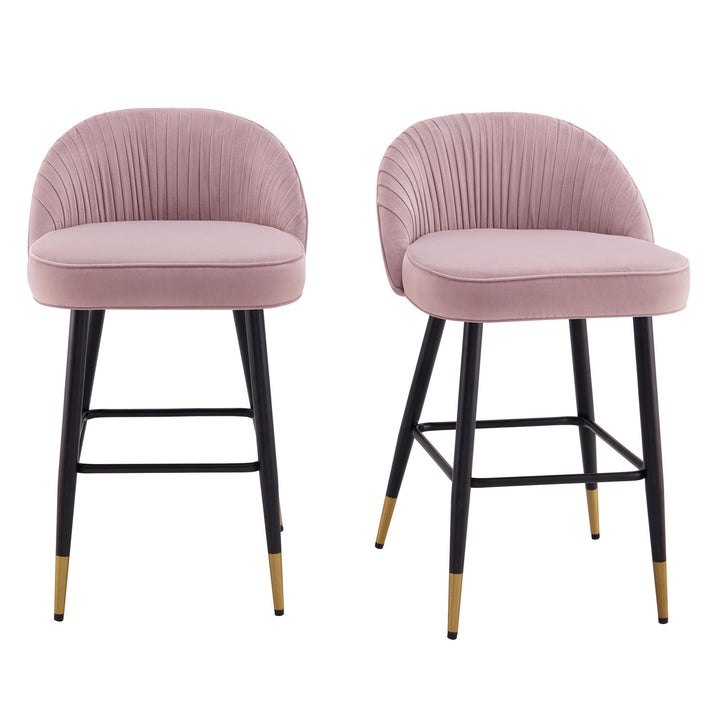 Miyae Set of 2 Pleated Pale Pink Velvet Upholstered Counter Stools | daals