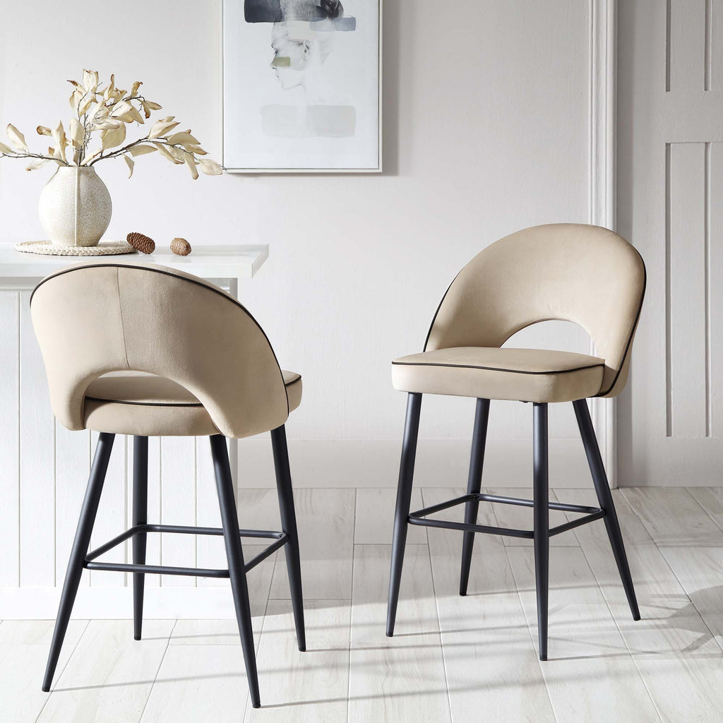 Oakley Set of 2 Champagne Velvet Upholstered Counter Stools with Contr ...