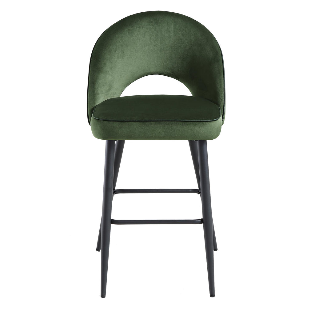 Oakley Set of 2 Dark Green Velvet Upholstered Counter Stools with Cont ...