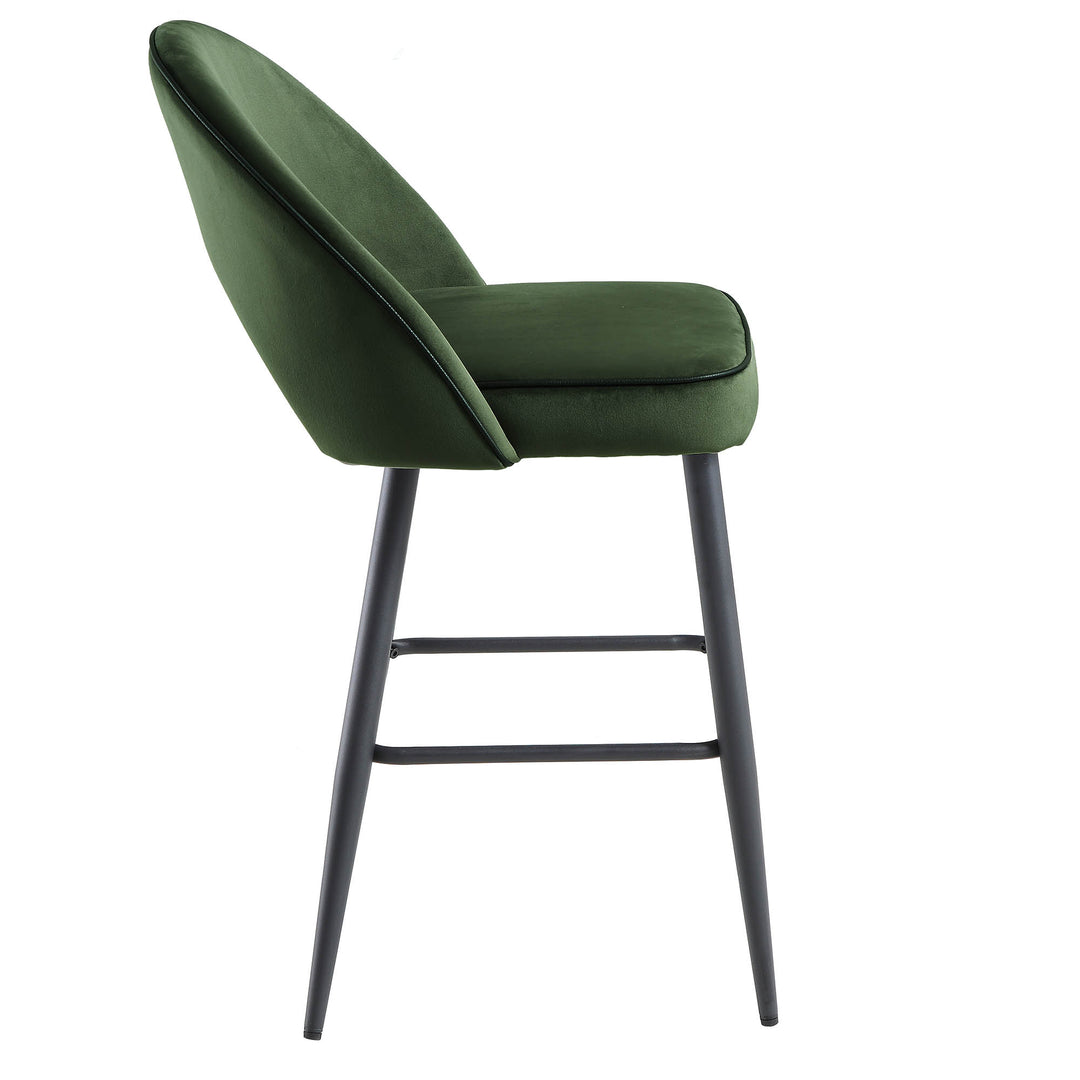 Oakley Set of 2 Dark Green Velvet Upholstered Counter Stools with Cont ...