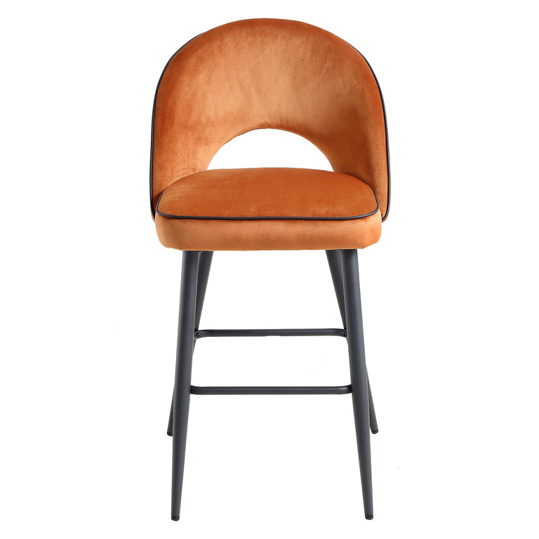 Oakley Set of 2 Orange Velvet Upholstered Counter Stools with Contrast ...