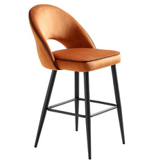 Oakley Set of 2 Orange Velvet Upholstered Counter Stools with Contrast ...