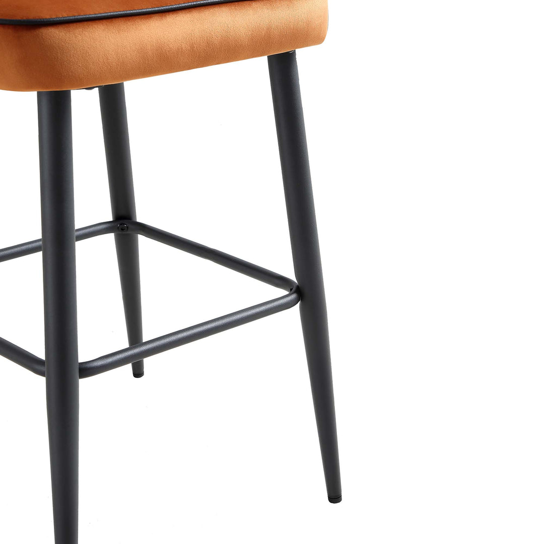 Oakley Set of 2 Orange Velvet Upholstered Counter Stools with Contrast ...