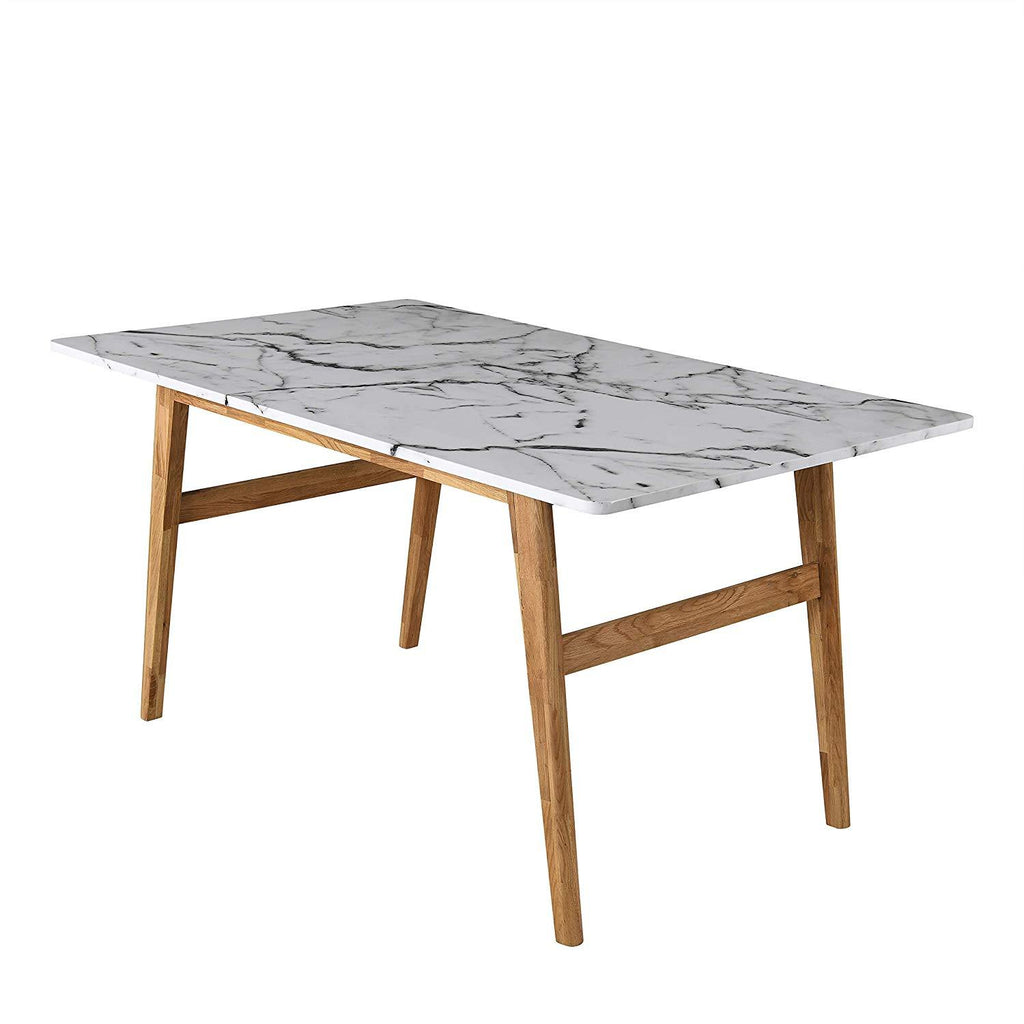 ASCONA White Marble Effect 6-Seater Dining Table with Solid Oak Legs ...