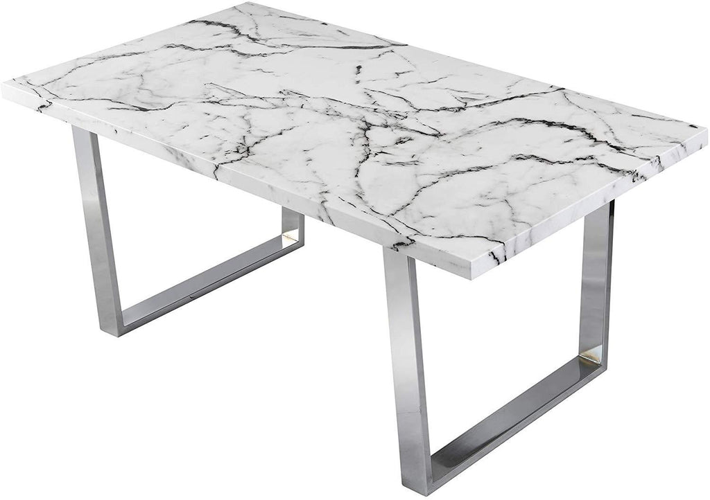 BIASCA 6-Seater High Gloss Marble Effect Dining Table with Silver Chro ...