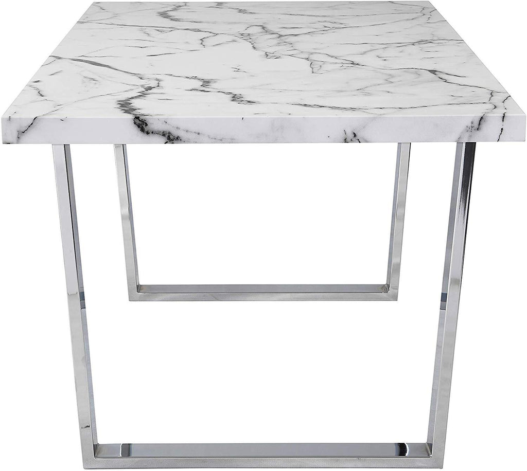 BIASCA 6-Seater High Gloss Marble Effect Dining Table with Silver Chro ...