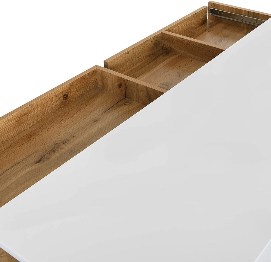 Yukon High Gloss White 2 in 1 Desk or Sideboard with Extendable Top | daals