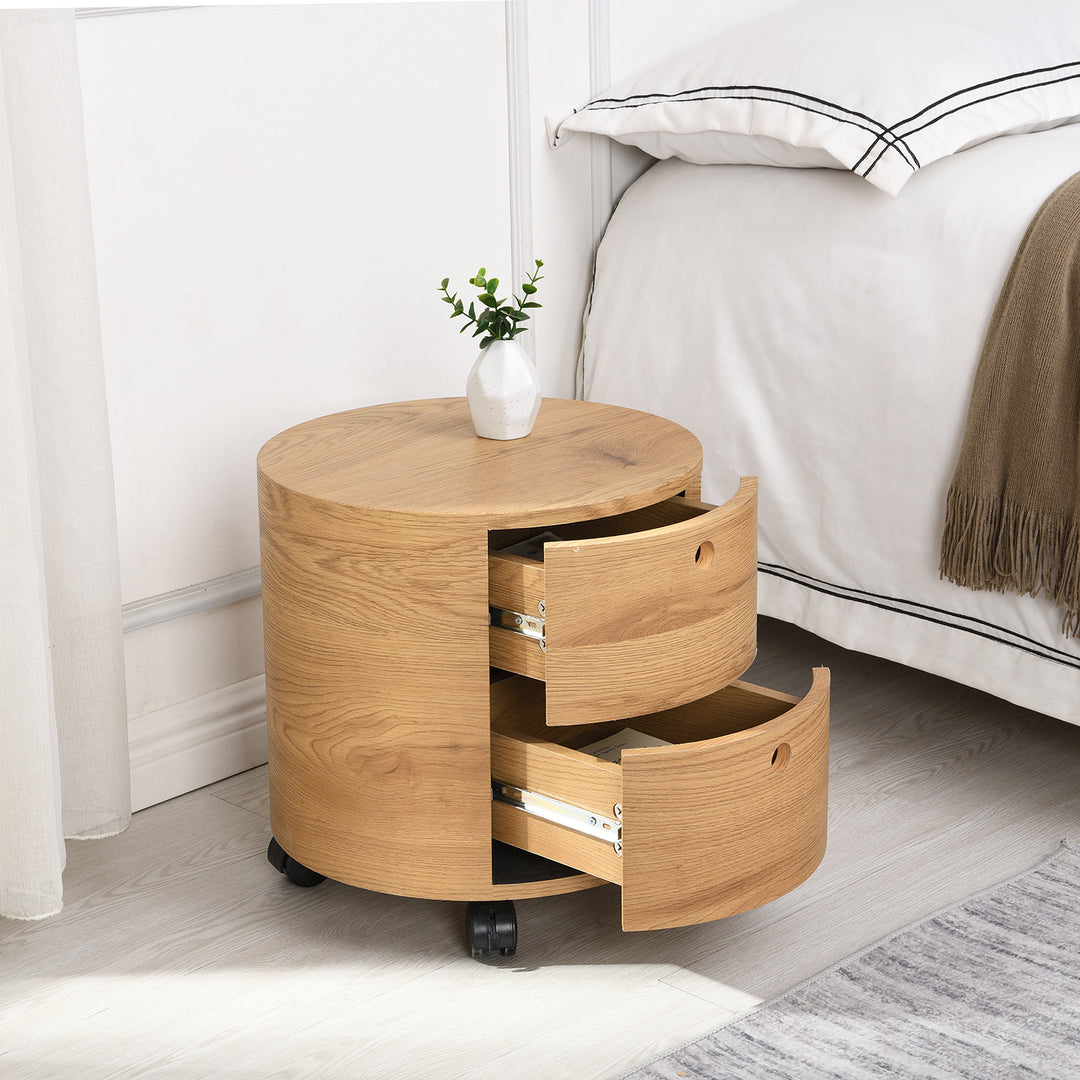 DOLIO Drum Chest Bedside Table, Barrel Side Table with Drawers Oak 2 D ...