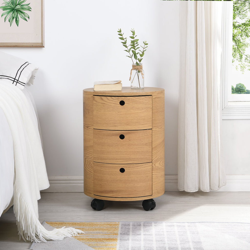 DOLIO Drum Chest Bedside Table, Barrel Side Table with Drawers Oak 3 D ...