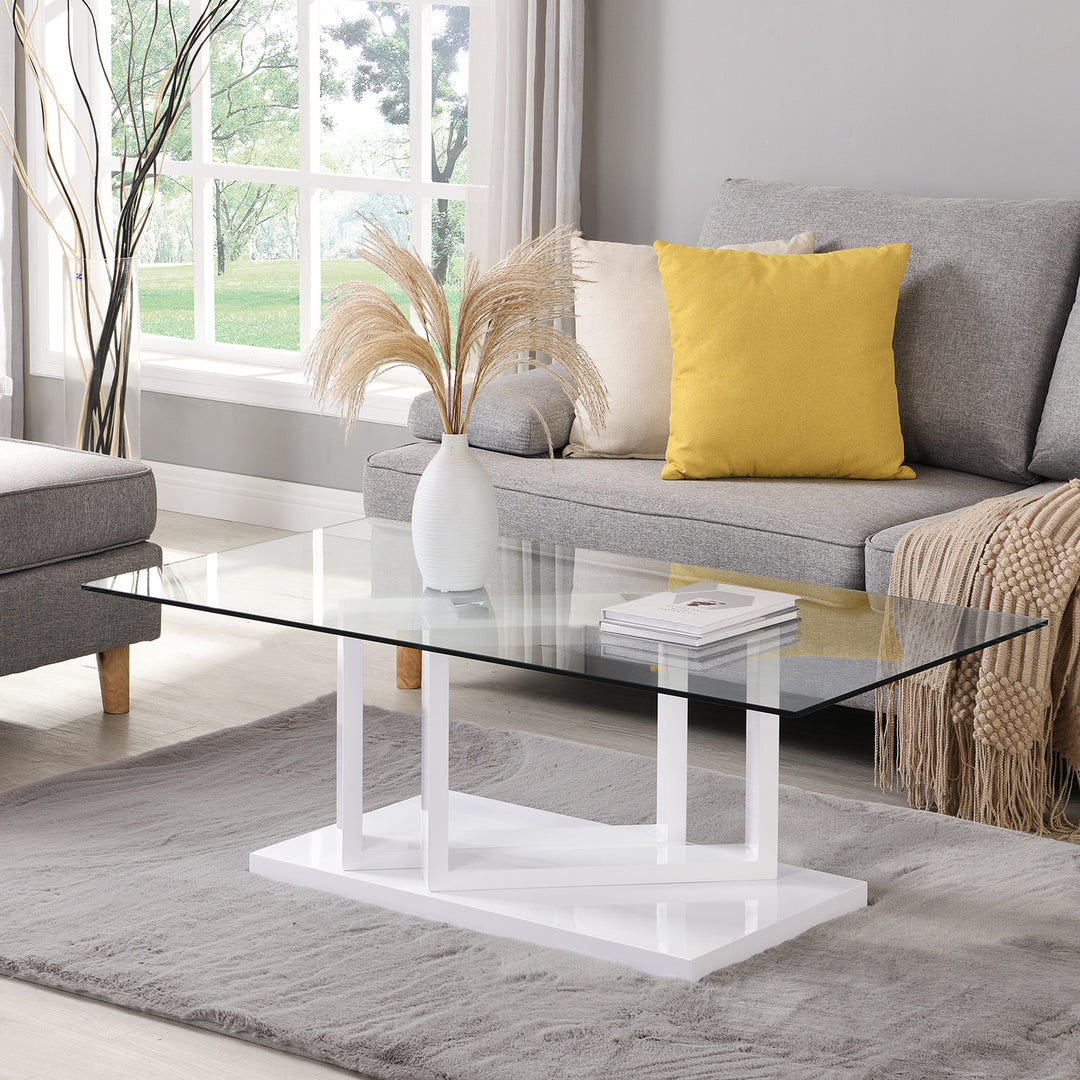 Lucent White High Gloss and Glass Top Coffee Table | daals