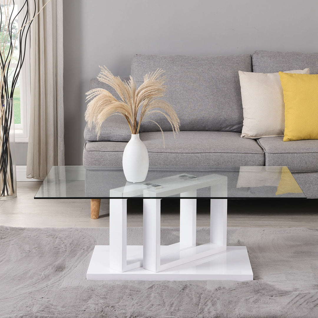 Lucent White High Gloss and Glass Top Coffee Table | daals
