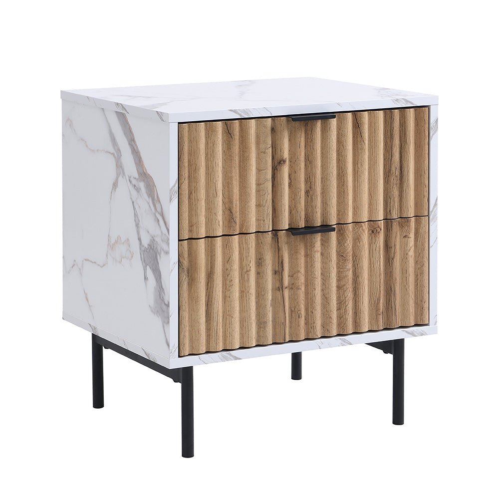 Aspen Oak and Marble Effect 2-Drawer Bedside Table | daals