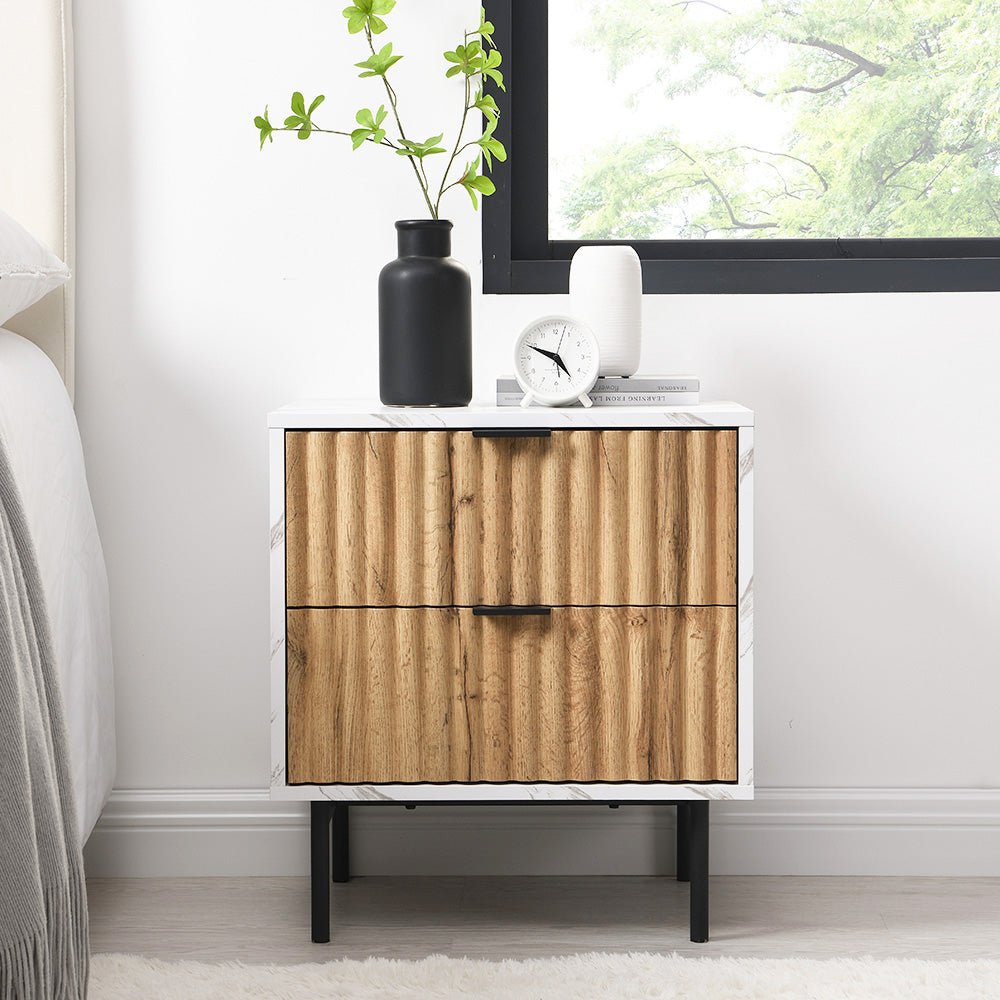 Aspen Oak and Marble Effect 2-Drawer Bedside Table | daals