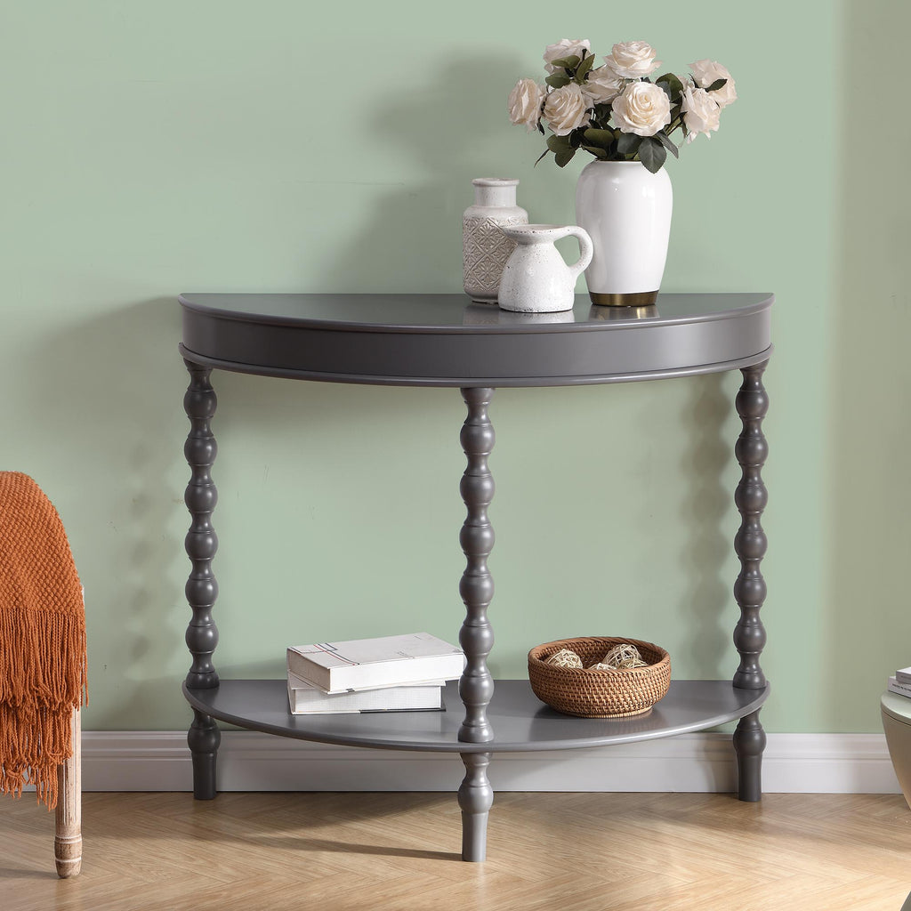 Aldwinke Dark Grey Bobbin Demilune Console Table | daals