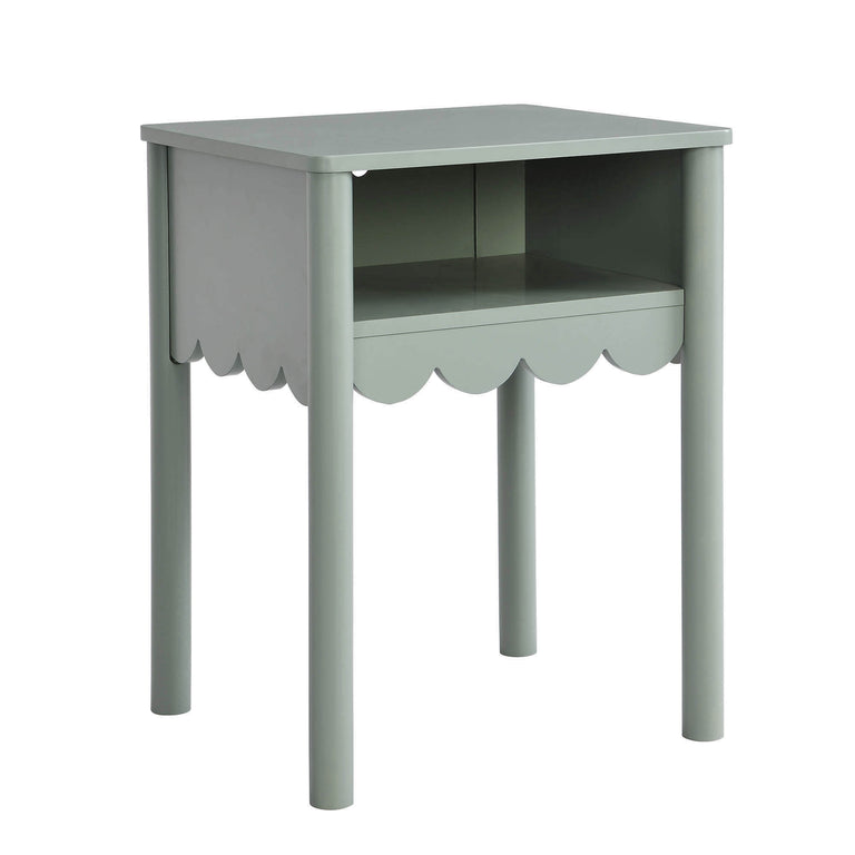 Henley Sage Green Scalloped Edge Bedside Table | daals
