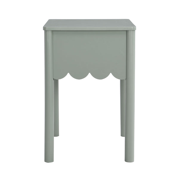 Henley Sage Green Scalloped Edge Bedside Table | daals