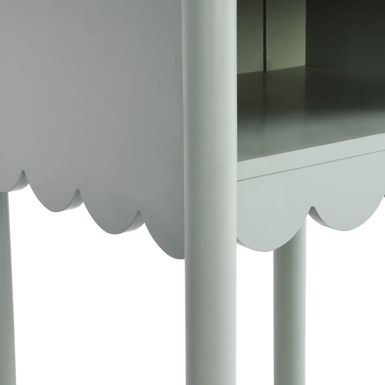 Henley Sage Green Scalloped Edge Bedside Table | daals